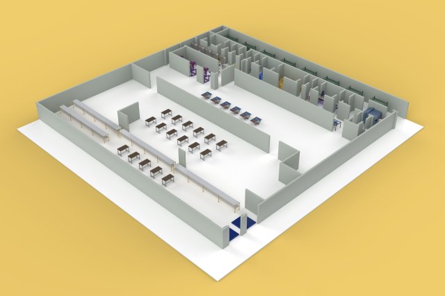 ASSEMBLING WORKSHOP LINE FACTORY INDUSTRIAL FLOOR PLAN PRODUCTION 3D ...