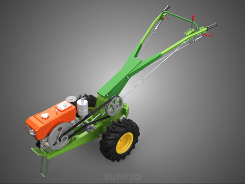 2 WHEEL DIESEL ENGINE HAND WALKING TRACTOR FIELD FARMING MACHINE 3D ...
