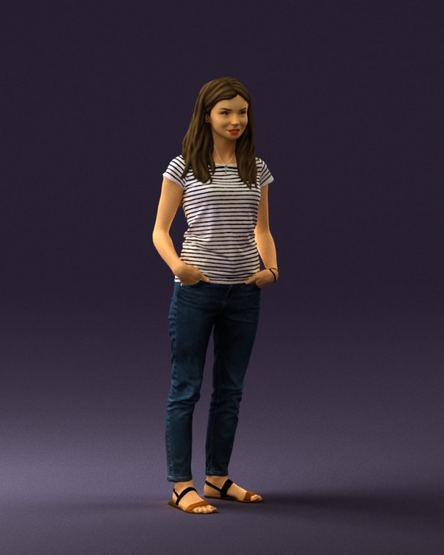 woman instripped shirt jeans 0605 3D Model in Woman 3DExport