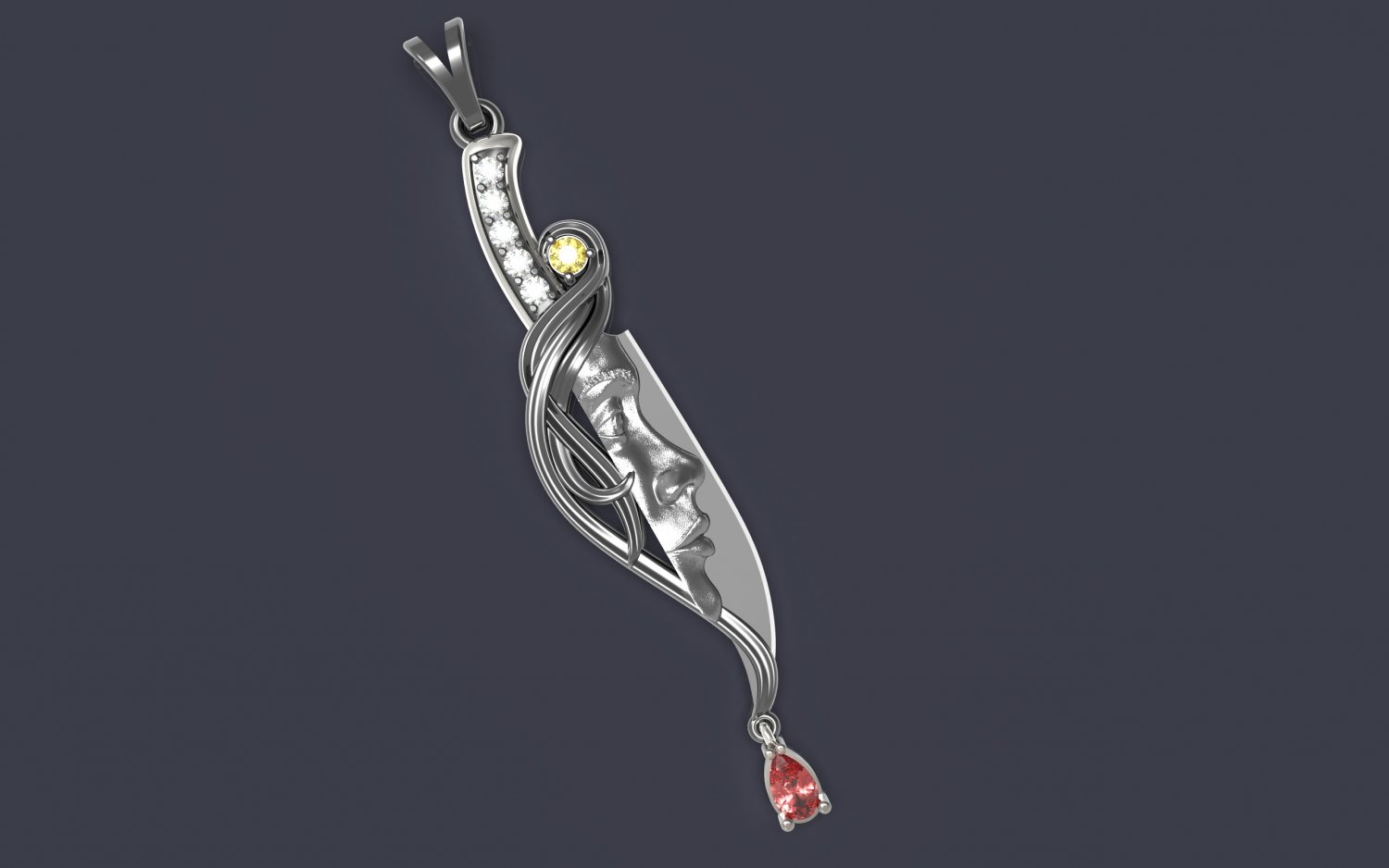 Pendant in the form of a dagger with a silhouette of a girl 3D print ...