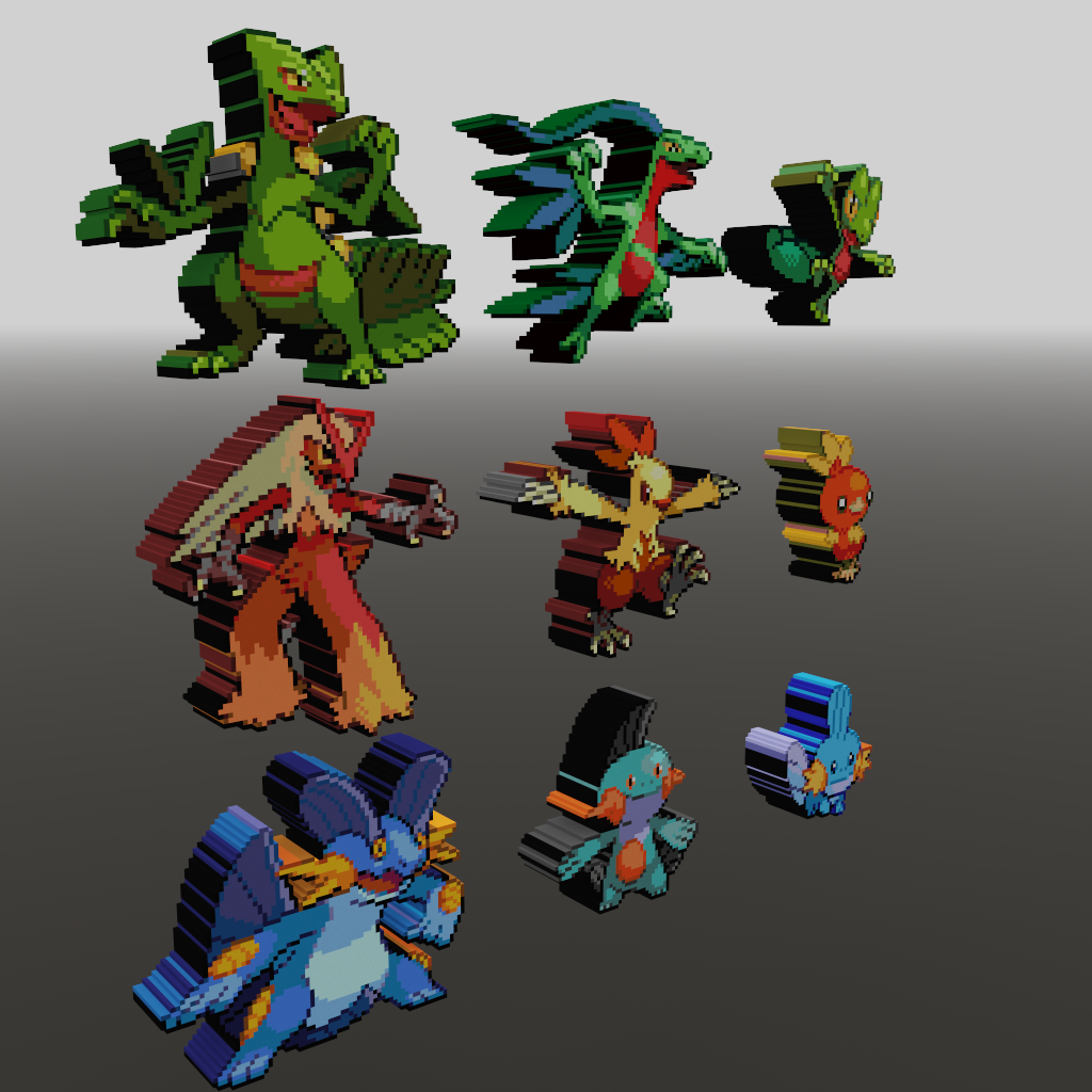 starter pokemon 3 gen voxel sprite Modelados 3D para Imprimir in ...
