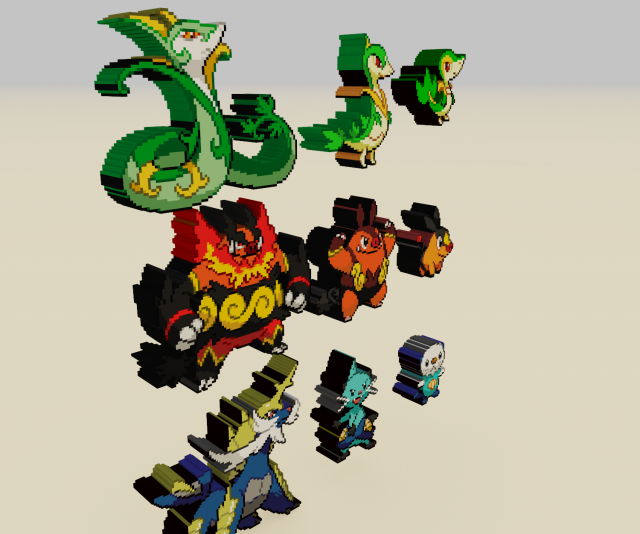 starter pokemon 5 gen voxel sprite 3D Print Model in Monsters ...
