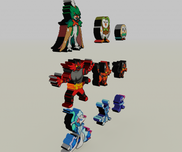 starter pokemon 7 gen voxel sprite 3D Print Model in Monsters ...