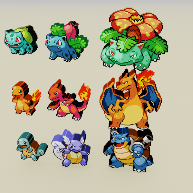 pokemon starter sprite voxel pack 3D Print Model in Monsters ...