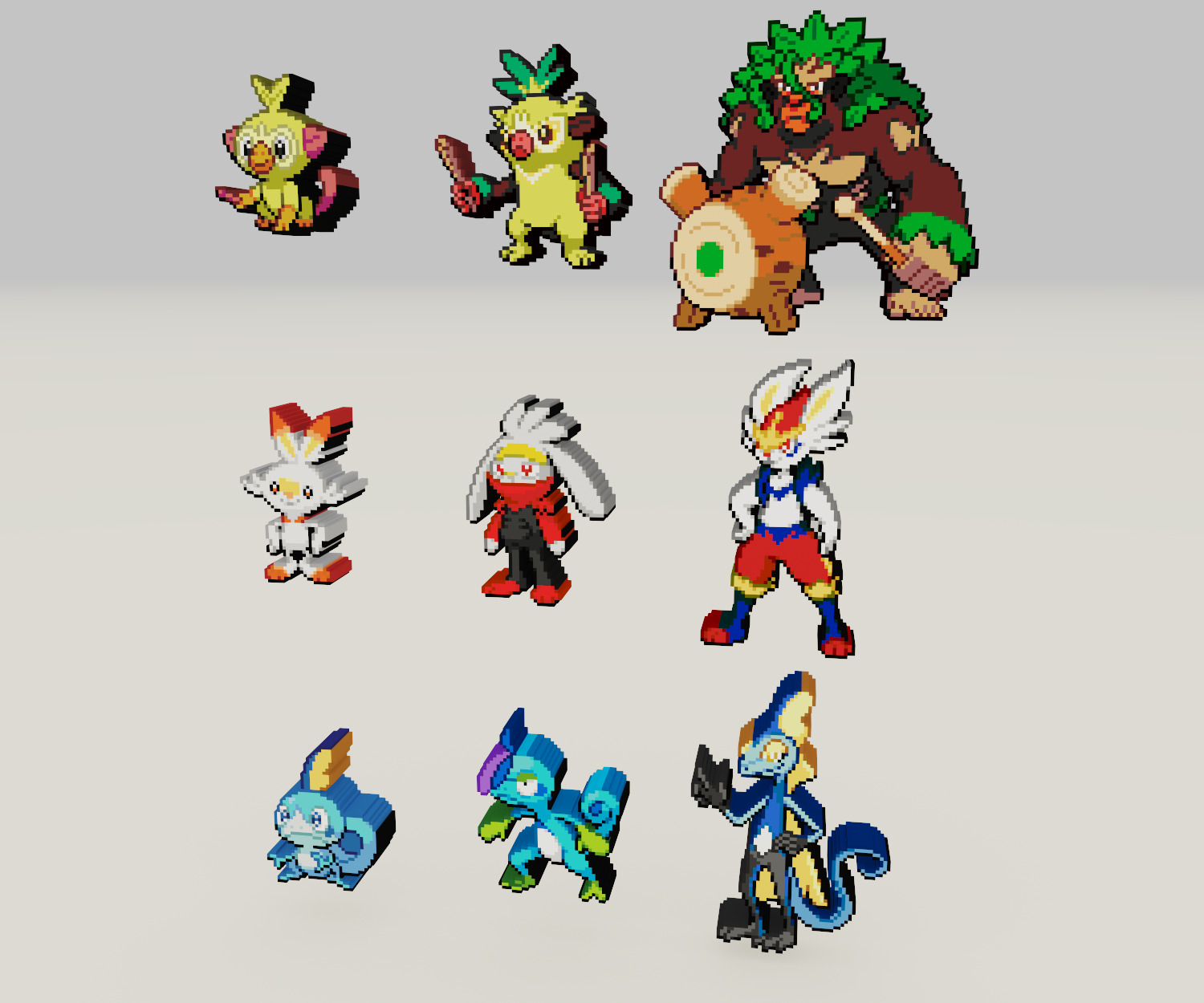 pokemon starter sprite voxel pack 3D Print Models in Monsters ...