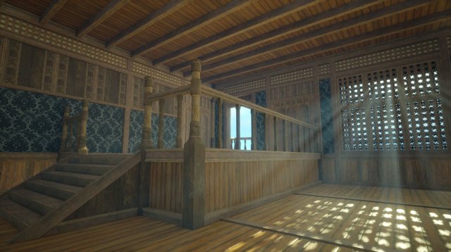 Medieval House library- interior and exterior design Low-poly 3D Model ...