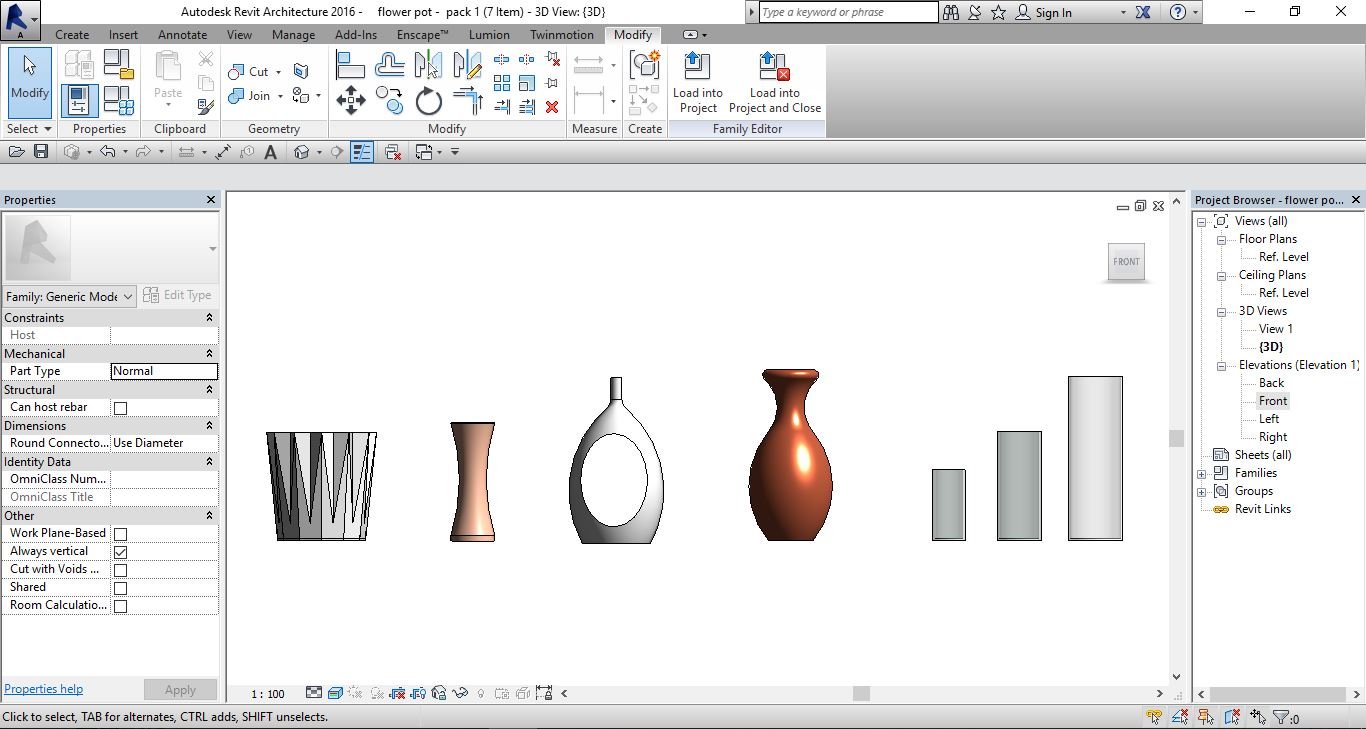 Flower Pot Revit Family Pack 3D Model in Decoration 3DExport