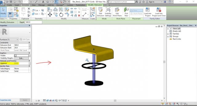 sleek bar stool revit family Modelo 3D in Taburete 3DExport