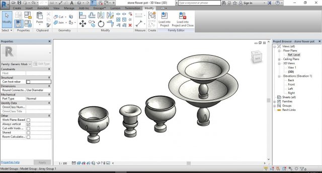 stone pot and fountain revit family 3D Model in Decoration 3DExport