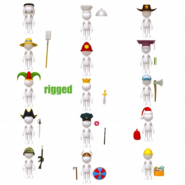 stickman 15 characters collection rigged 3D Model in Man 3DExport