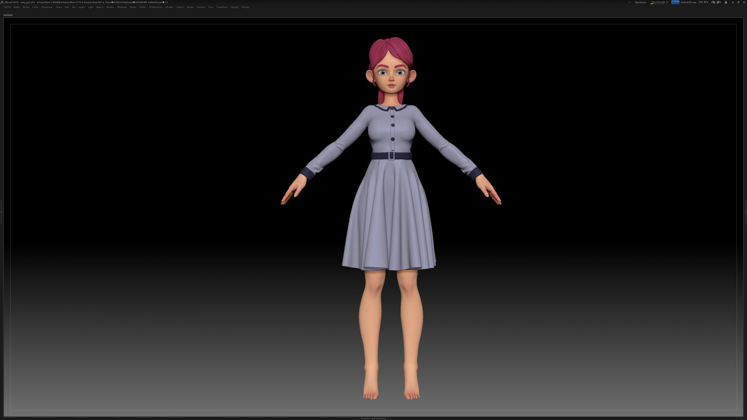 zbrush stylized character girl base mesh - amy girl style 15 3D Model ...