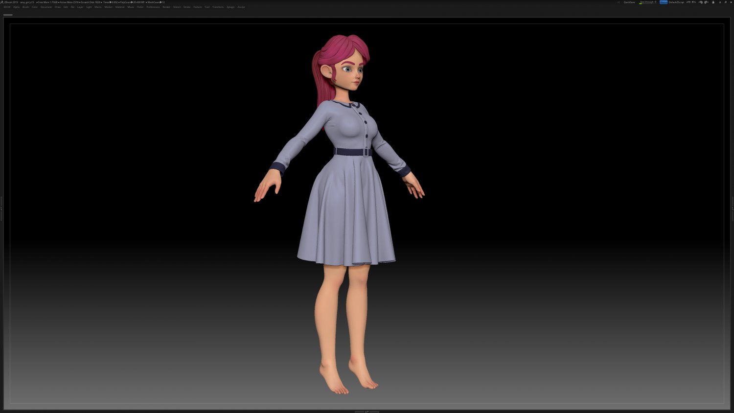 zbrush stylized character girl base mesh - amy girl style 15 3D Model ...