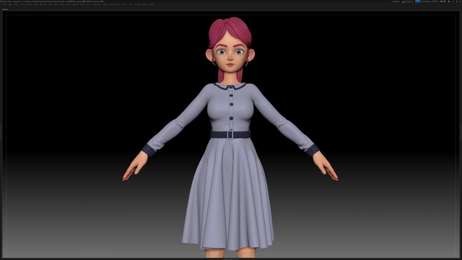 zbrush stylized character girl base mesh - amy girl style 15 3D Model ...