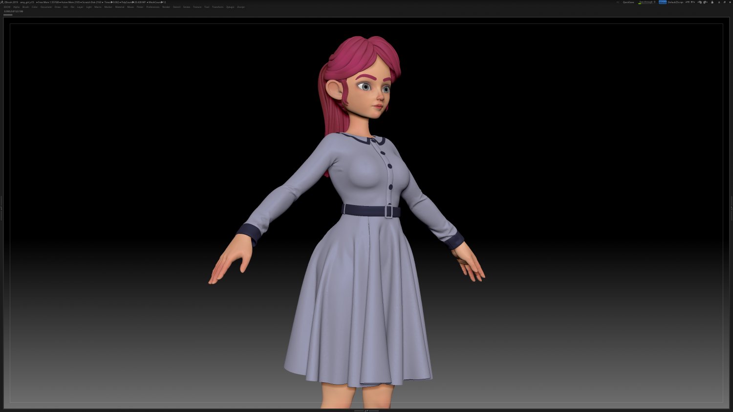 zbrush stylized character girl base mesh - amy girl style 15 3D Model ...