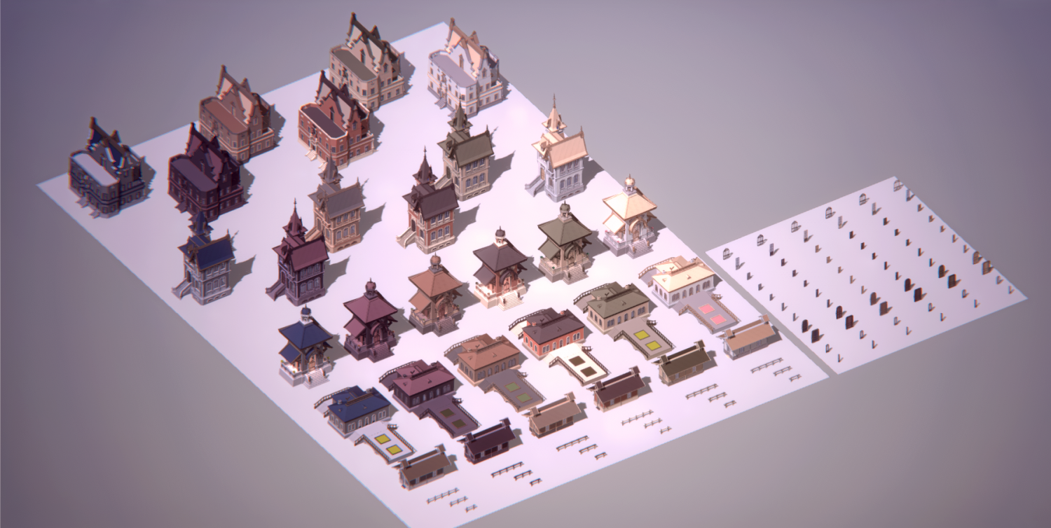 Victorian Style Village Low Poly 3D Model in Buildings 3DExport