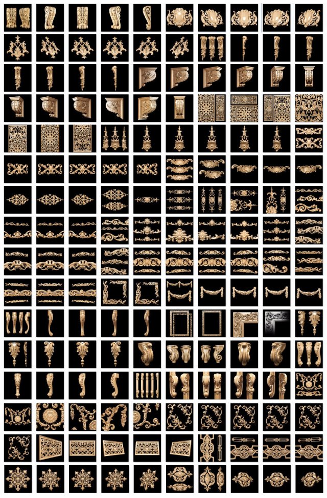 Collection of 30 models classical wood carving decor STL format 3D ...
