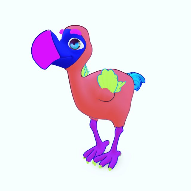 OSTRICH 3D CARTOON OSTRICH 2D ASPECT 3D Model in Cartoon 3DExport