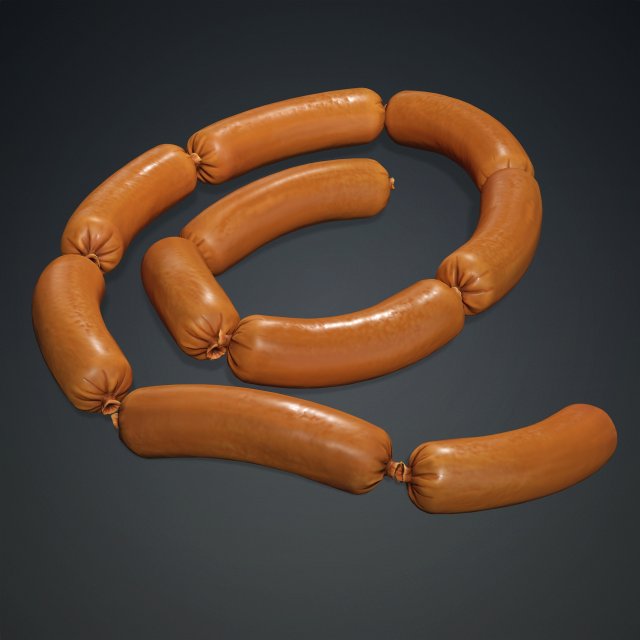 SAUSAGE PORK MEAT FOOD 3D MODEL PIG - FRANKFURTER - HOT DOG - BANGER ...