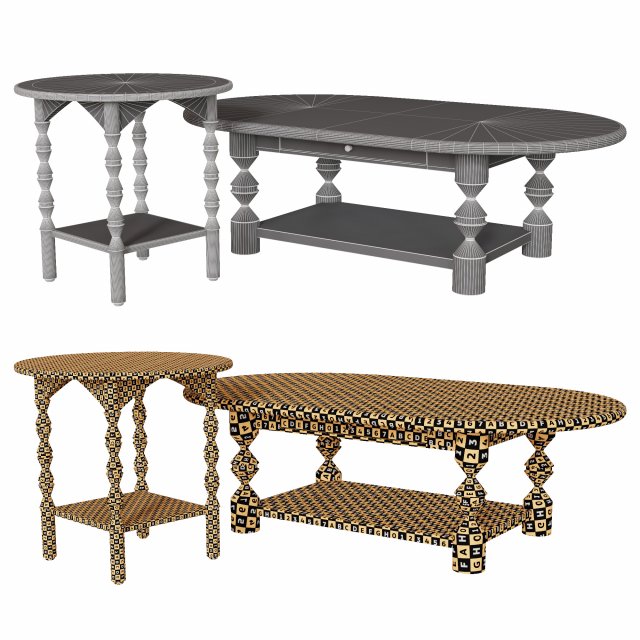 Lulu and Georgia - Topia Oval Coffee Table and Side Table 3D Model in Table 3DExport