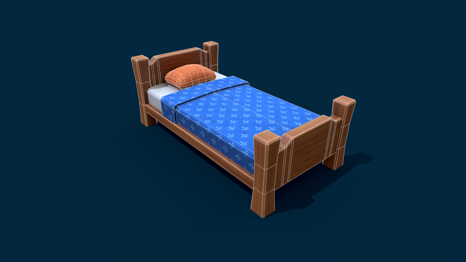 stylized wooden bed with blue blanket 3D Models in Bedroom 3DExport