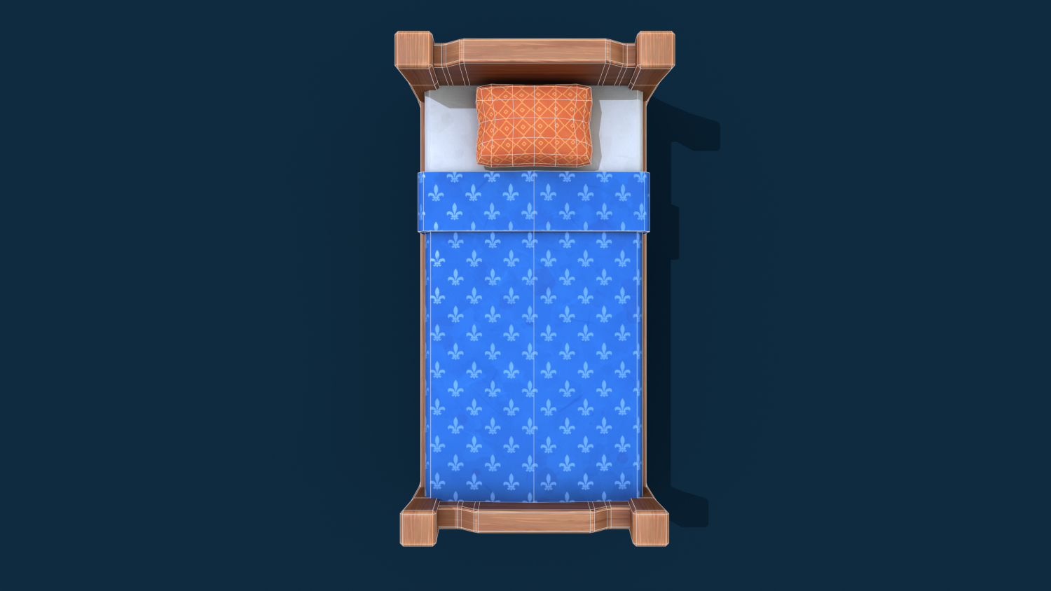 stylized wooden bed with blue blanket 3D Models in Bedroom 3DExport