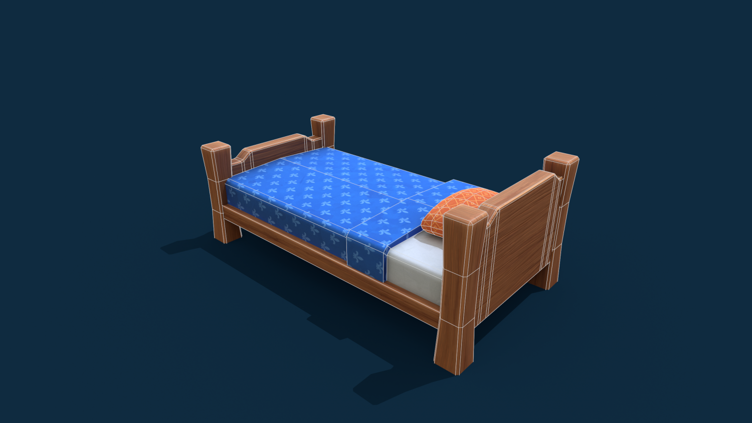 stylized wooden bed with blue blanket 3D Models in Bedroom 3DExport