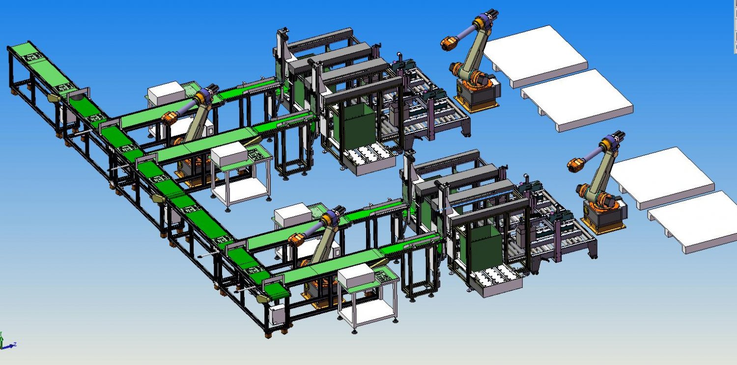 Automatic packing line - packing sorting and stacking equipment line 3D ...