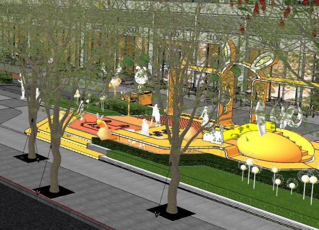 SU model of commercial street landscape 3D Model in Environment 3DExport