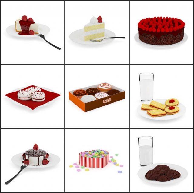 Collection of 31 sweet food pastries C4D models 3D Model in ...