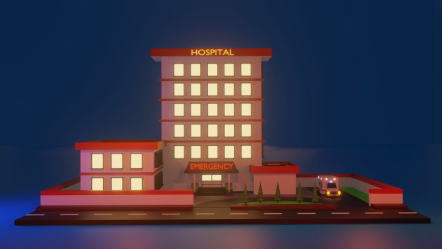 low poly hospital 3D Model in Landmarks 3DExport