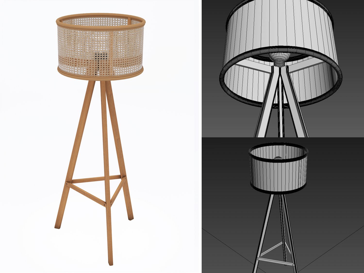 Cane rattan floor lamp 3D Model in Household Items 3DExport