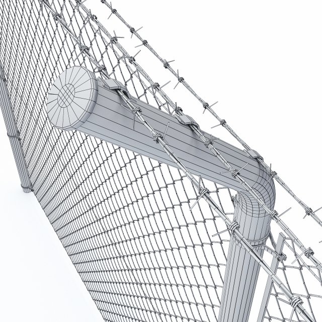 wire mesh fence with barbed wire fence 3D Model in Miscellaneous 3DExport