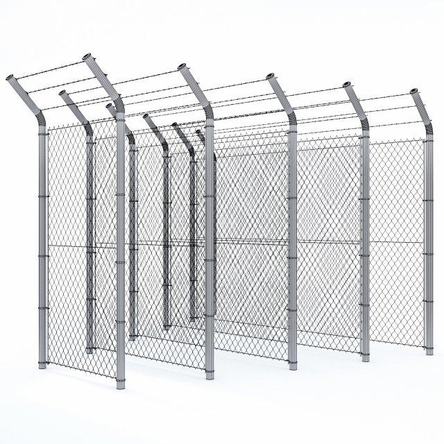 wire mesh fence with barbed wire fence 3D Model in Miscellaneous 3DExport
