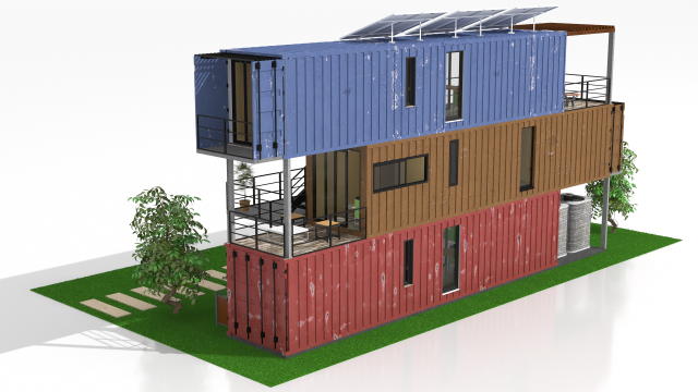 3 shipping container houses 3D Model in Buildings 3DExport