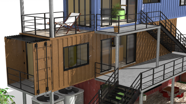 3 shipping container houses 3D Model in Buildings 3DExport