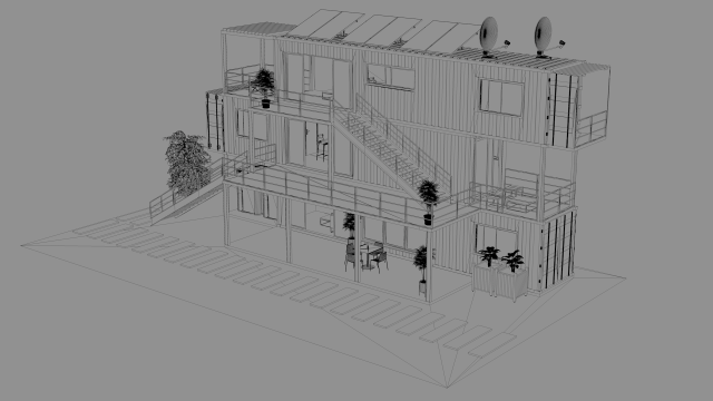 3 shipping container houses 3D Model in Buildings 3DExport