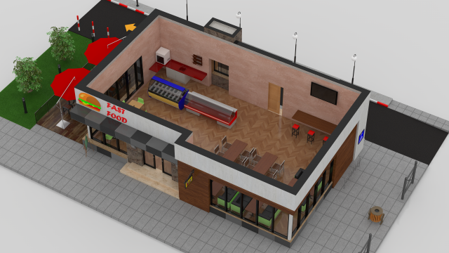 drive thru fast food restaurant 3D Model in Buildings 3DExport