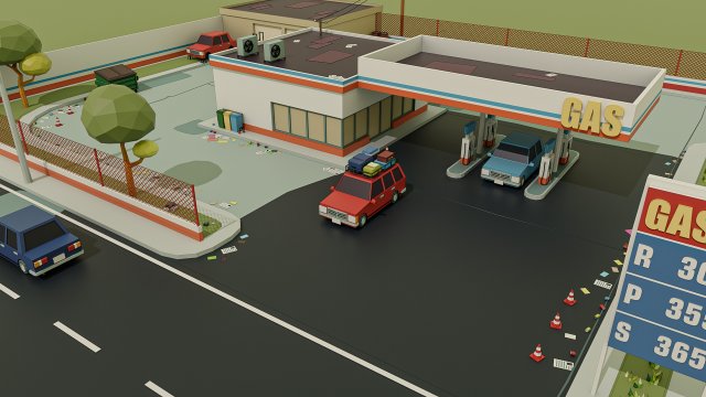 GasStation Low Poly 3D Model in Buildings 3DExport