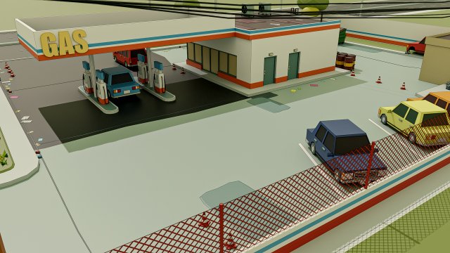 GasStation Low Poly 3D Model in Buildings 3DExport