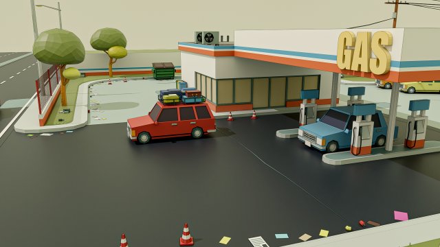 GasStation Low Poly 3D Model in Buildings 3DExport