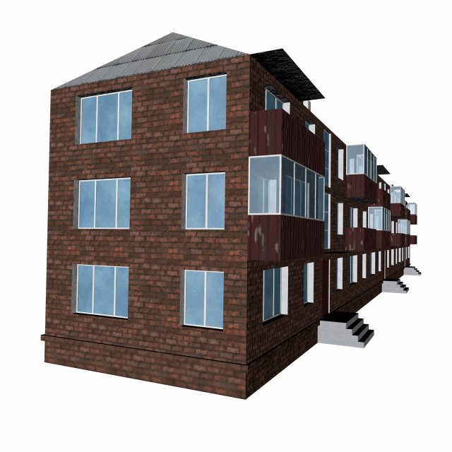 brick 3-storey apartment building 3D Model in Buildings 3DExport
