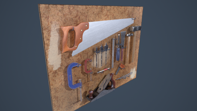 tool wall with 18 tools 3D Model in Tools 3DExport