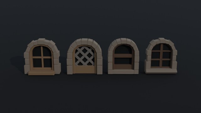 Cartoon fantasy windows Polygonal Style 3D Model in Cityscapes 3DExport