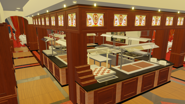 Modular Buffet Resturant in a Hotel Interior Exterior Low-poly 3D Model ...