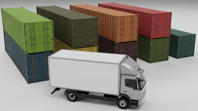 Truck and containers 3D Model in Shipping Containers 3DExport