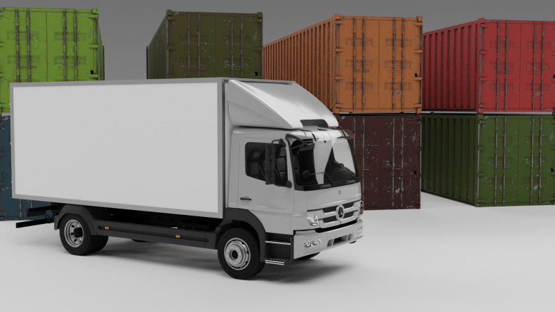 Truck and containers 3D Model in Shipping Containers 3DExport