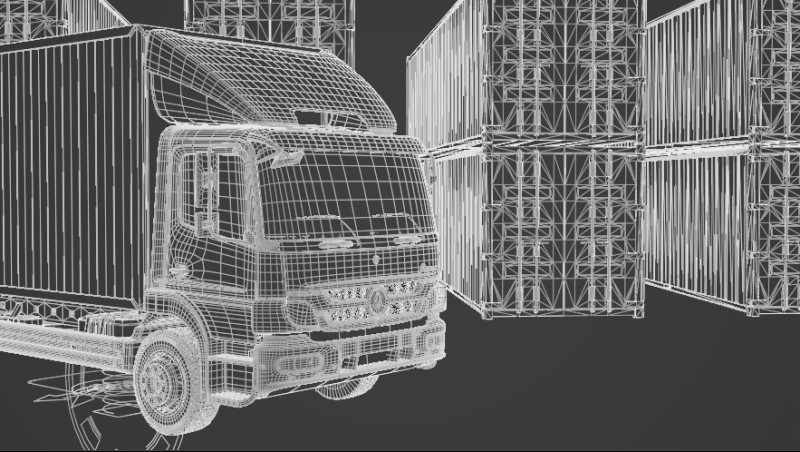 Truck and containers 3D Model in Shipping Containers 3DExport
