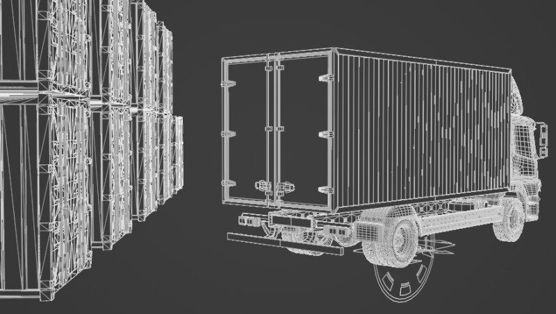 Truck and containers 3D Model in Shipping Containers 3DExport