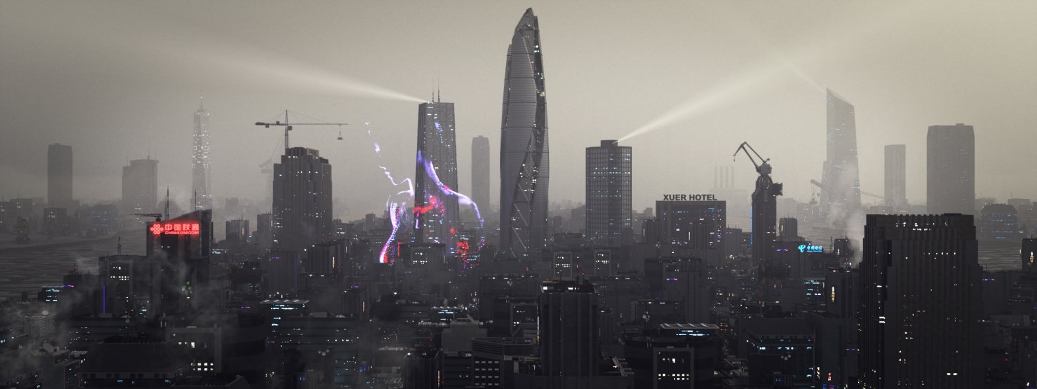 c4d octane render cyberpunk city cbd sea river building 3D Models in ...