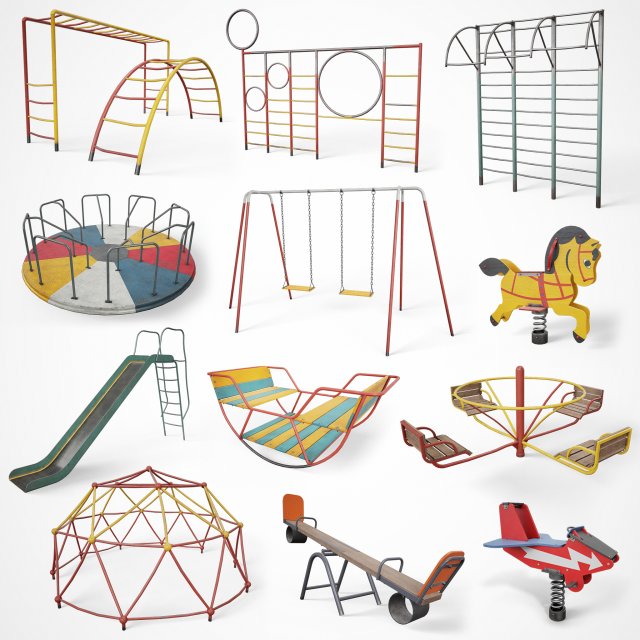 Collection of 15 Painted Playground Items 3D Model in Environment 3DExport